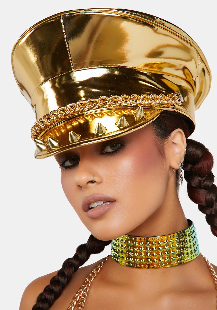 Funk Plus Spiked Metallic Chain Strap Captain Hat - Gold – Dolls Kill