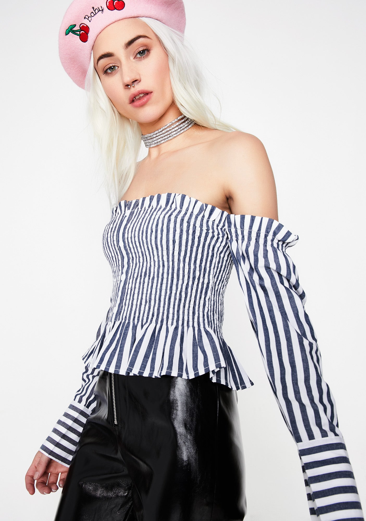 Striped Off The Shoulder Top – Dolls Kill