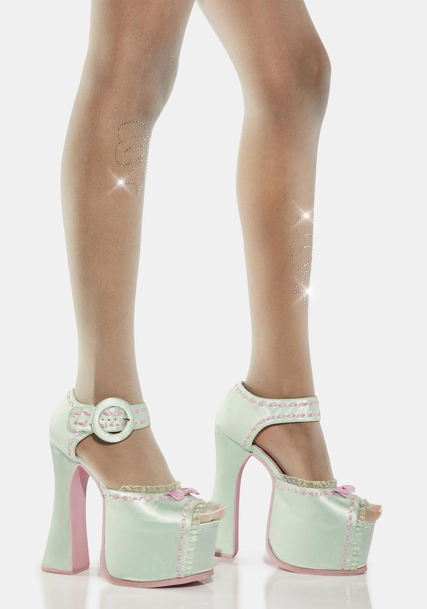 Sheer Rhinestone Bow Tights - White – Dolls Kill