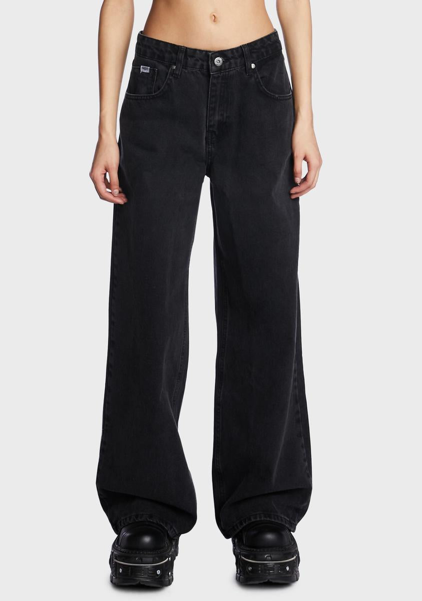 The Ragged Priest Low Rise Baggy Wide Leg Jeans - Charcoal – Dolls Kill