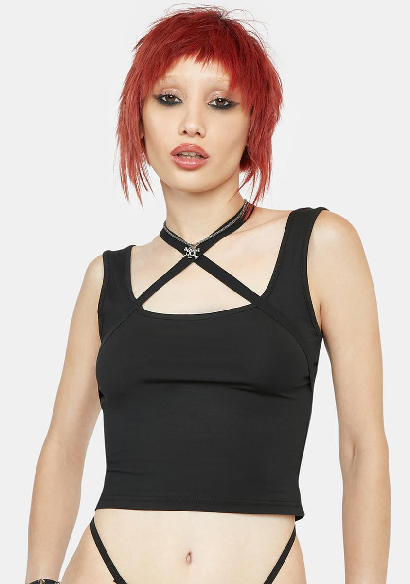 Punk Rave Cross Strap Heart Buckle Halter Neck Crop Top - Black – Dolls ...