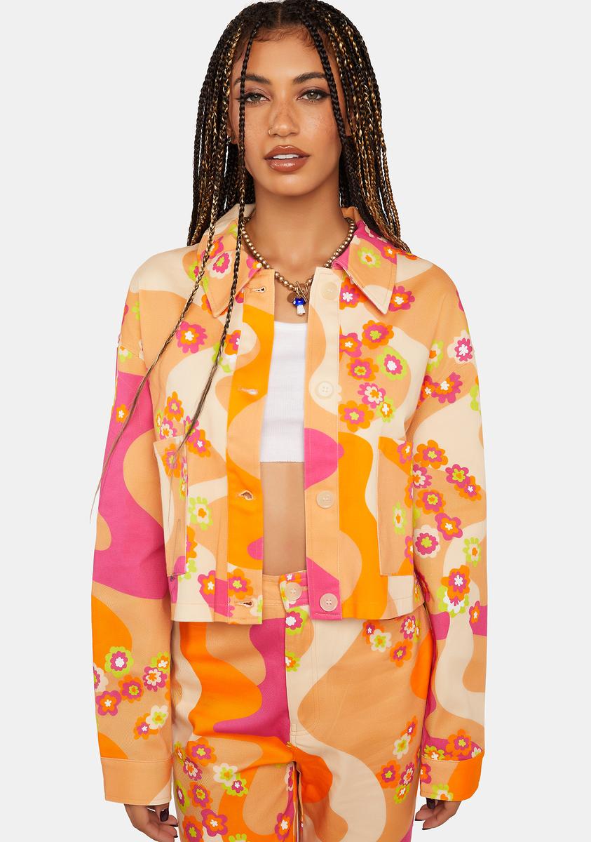 Another Girl Floral Wavy Trippy Print Jacket - Multi – Dolls Kill