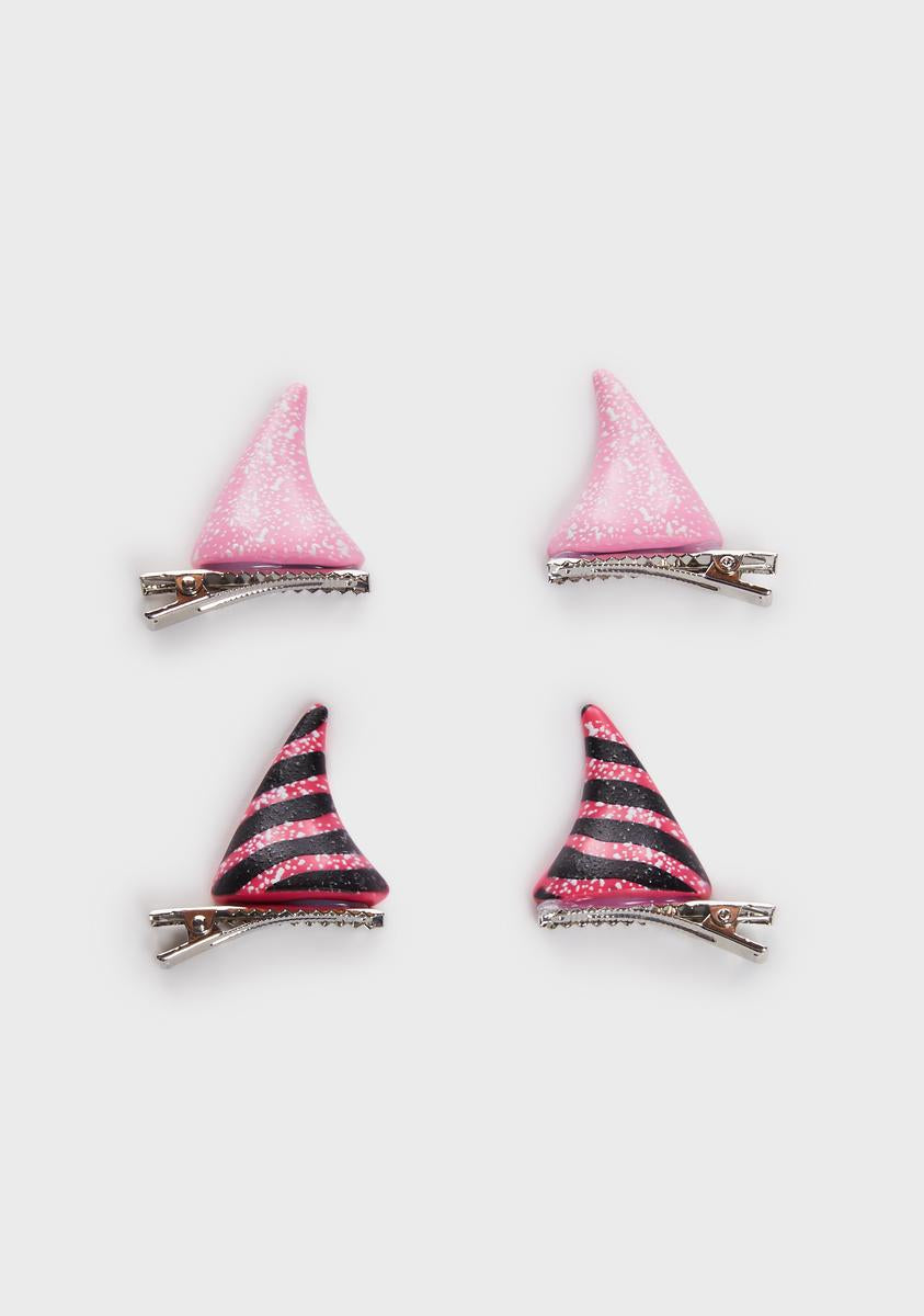 Glitter Horn Hair Pin Set - Pink/Black – Dolls Kill