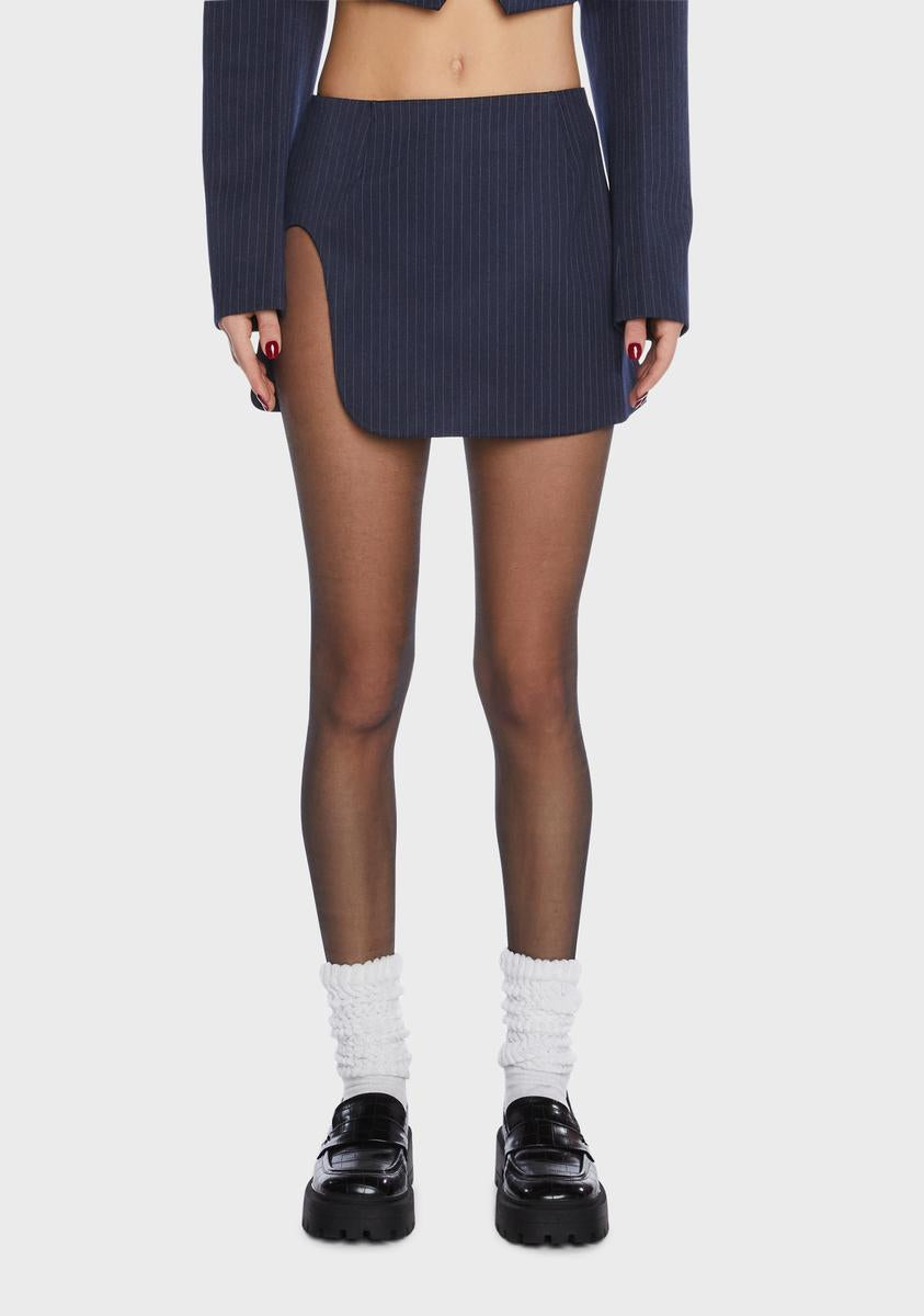 By Dyln Curved Slit Pinstripe Mini Skirt - Navy – Dolls Kill