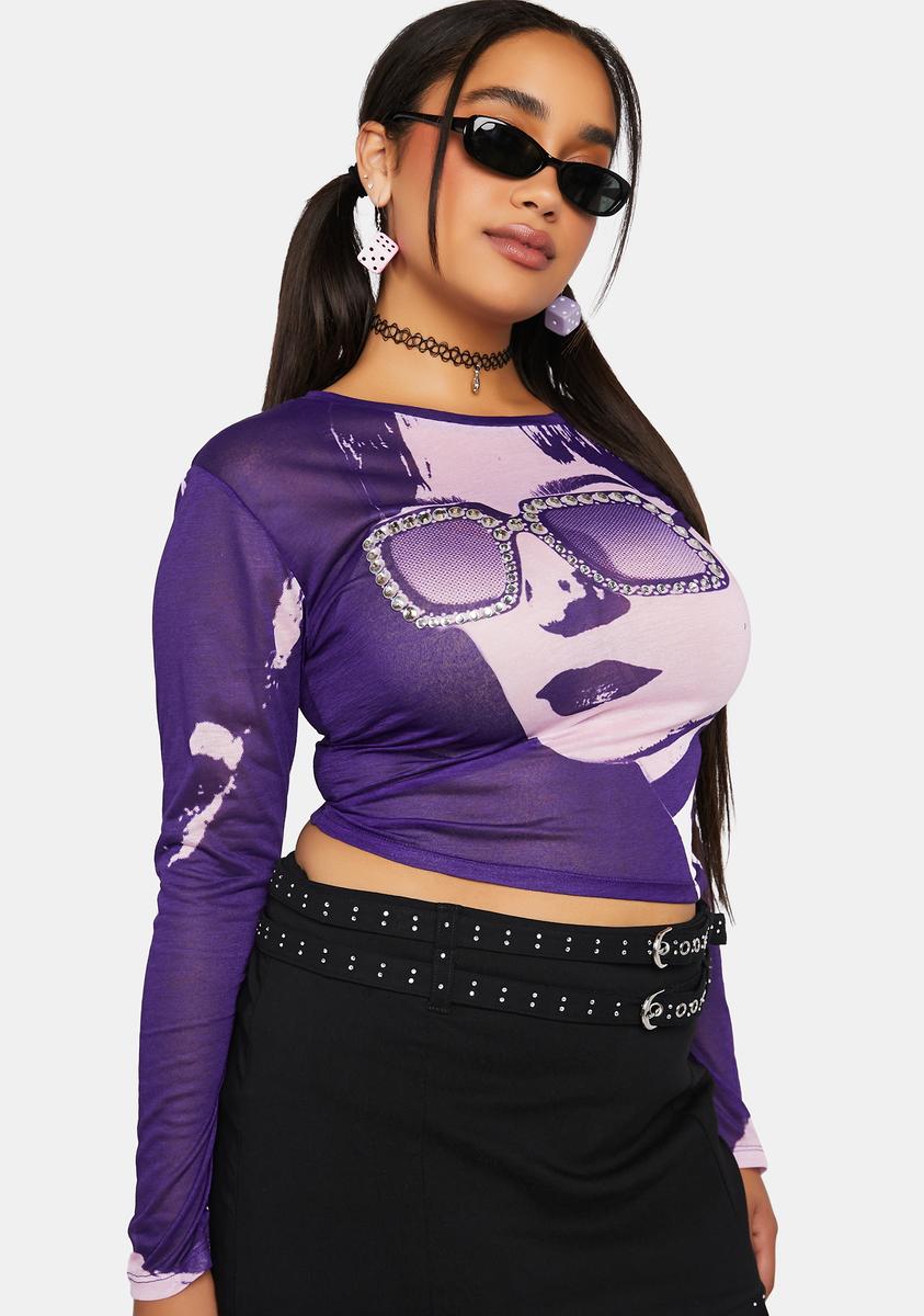 Plus Size Delia's Rhinestone Sunglasses Face Print Mesh Graphic Tee ...