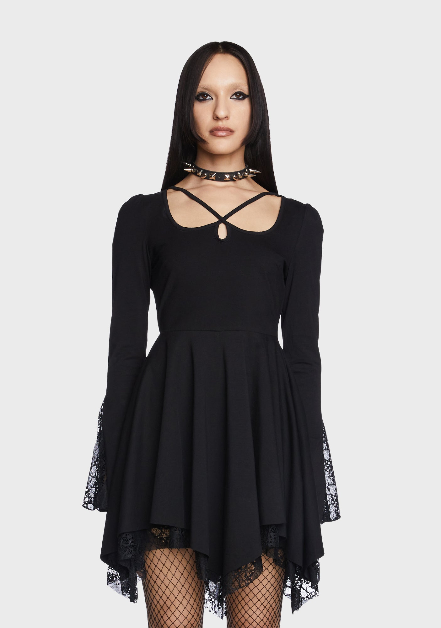 Punk Rave Knit Handkerchief Hem Mini Dress - Black – Dolls Kill