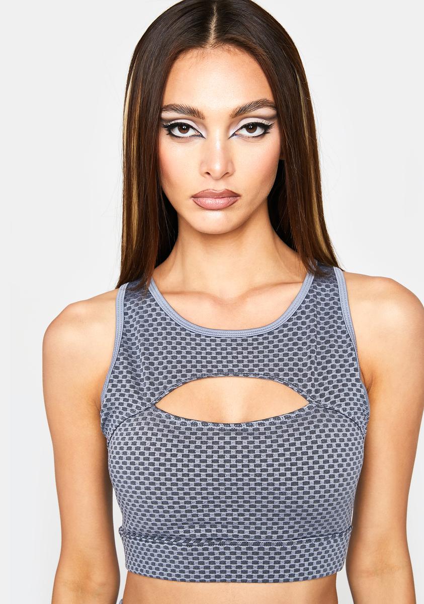 Cutout Front And Back Textured Spandex Sports Bra Silver – Dolls Kill