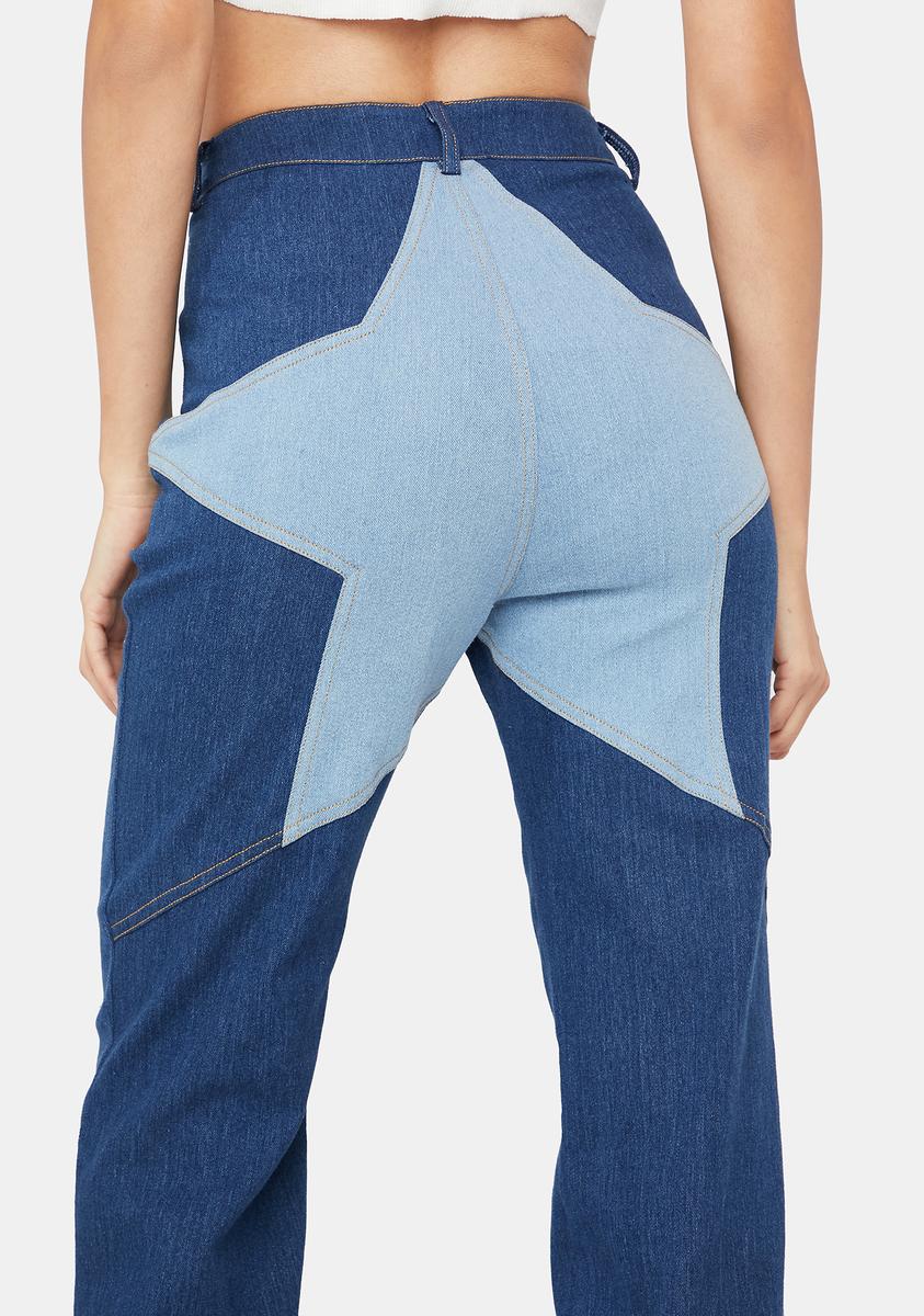 Star Patch Denim Pants - Dark Blue – Dolls Kill