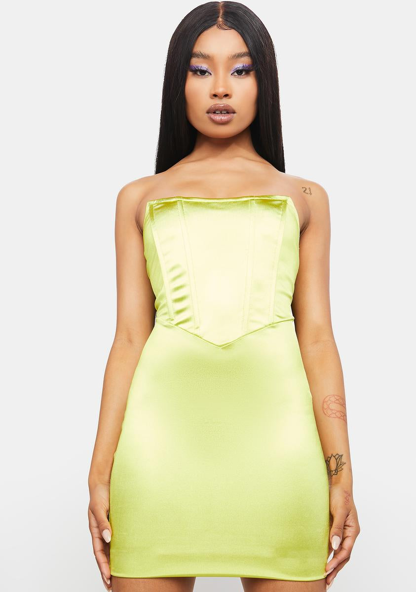 Satin Corset Mini Strapless Dress - Green – Dolls Kill