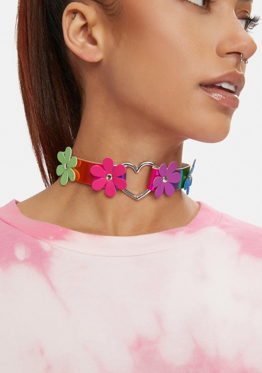 Rainbow Flower Heart Ring Choker - Multi – Dolls Kill