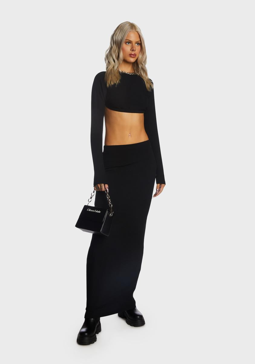 Kiki Riki Long Sleeve Backless Crop Top And Maxi Skirt Set Black