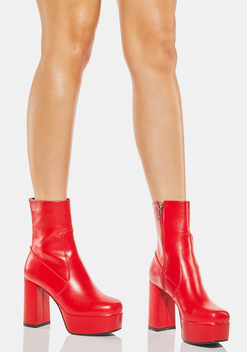 Lamoda Ankle Side Zip Boots - Red – Dolls Kill