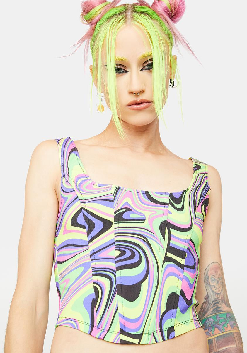 Current Mood Neon Swirl Corset Top - Multi – Dolls Kill