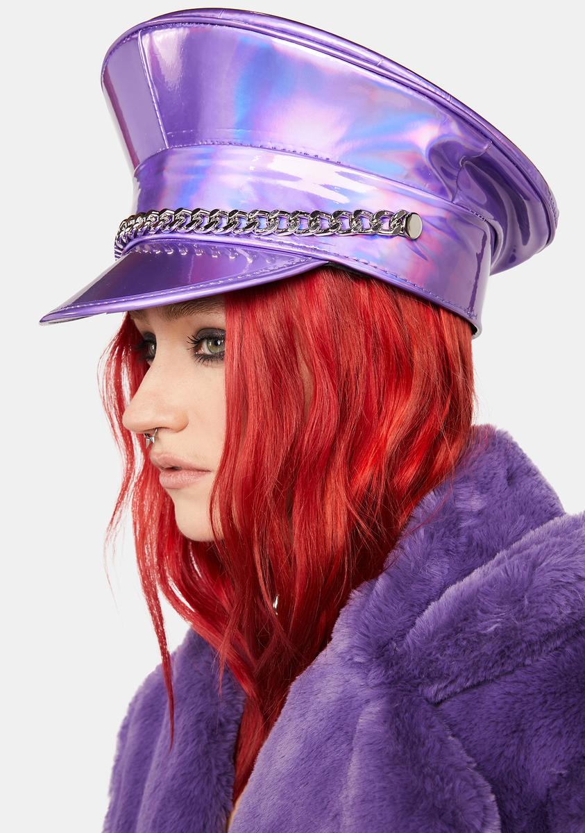Funk Plus Holographic Captain Hat With Chain - Purple – Dolls Kill