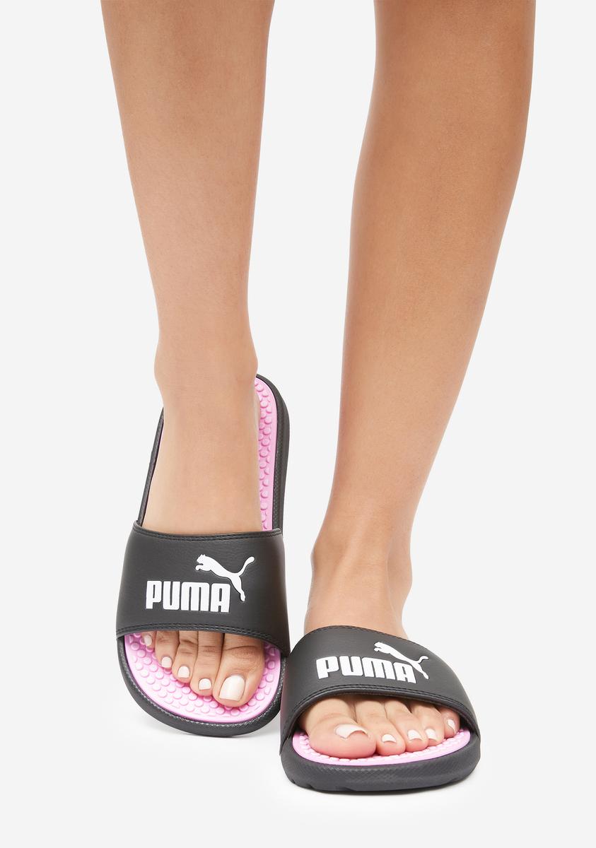 PUMA Black Pink Cool Cat Logo Slides – Dolls Kill