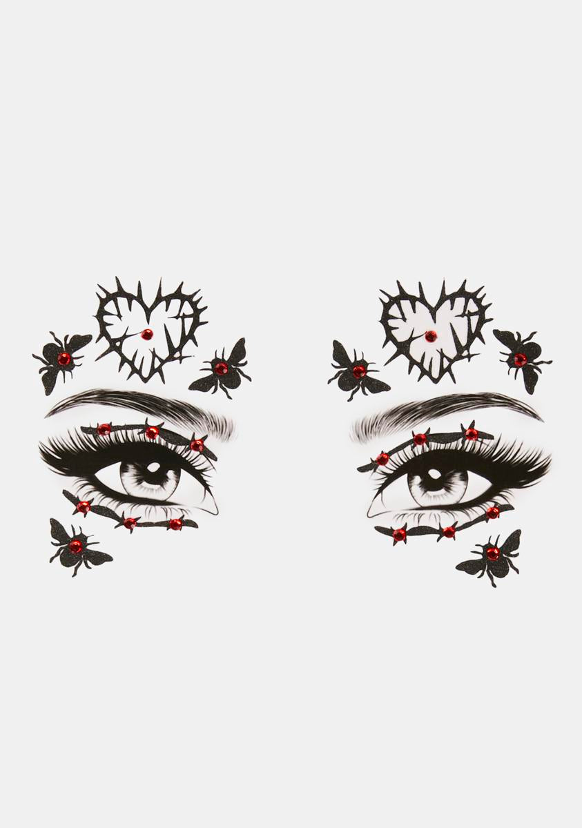 Barbed Wire Heart Fly Rhinestone Eye Stickers - Black – Dolls Kill