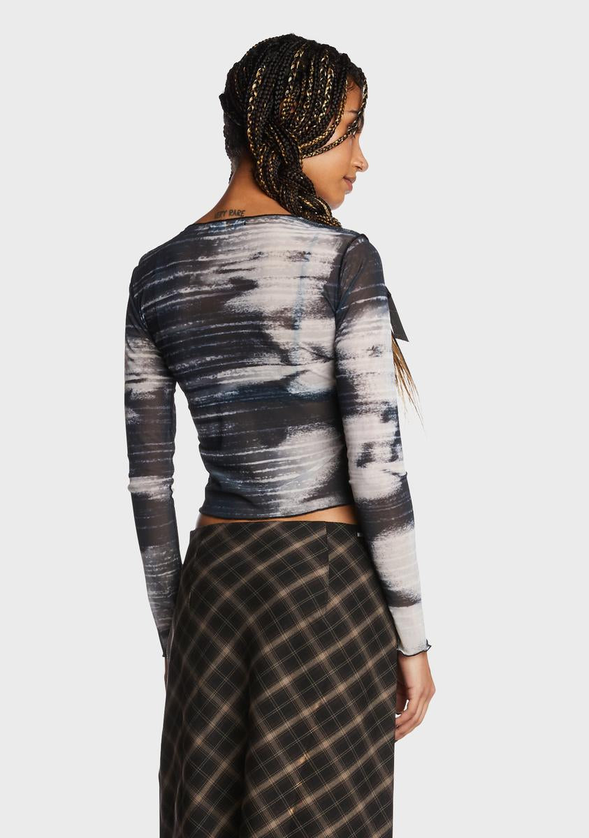 Minga Graphic Print Mesh Crop Top - Black/White – Dolls Kill