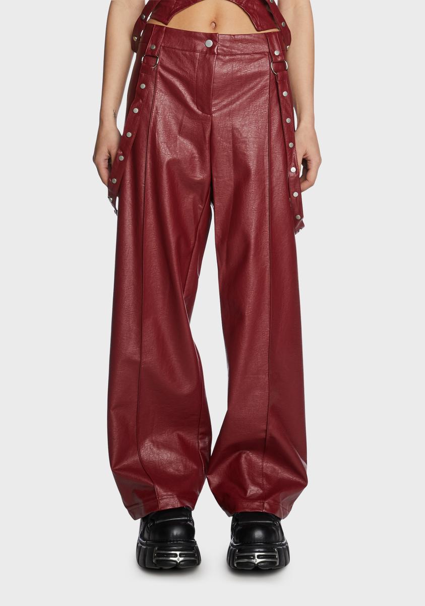 The Ragged Priest Baggy Vegan Leather Pants - Maroon – Dolls Kill