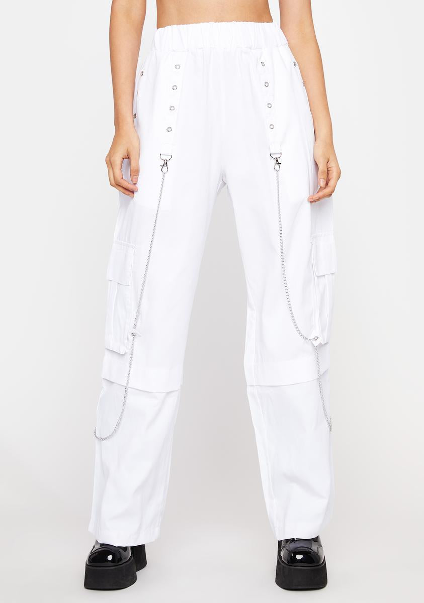 Stretch Chain Cargo Pants - White – Dolls Kill