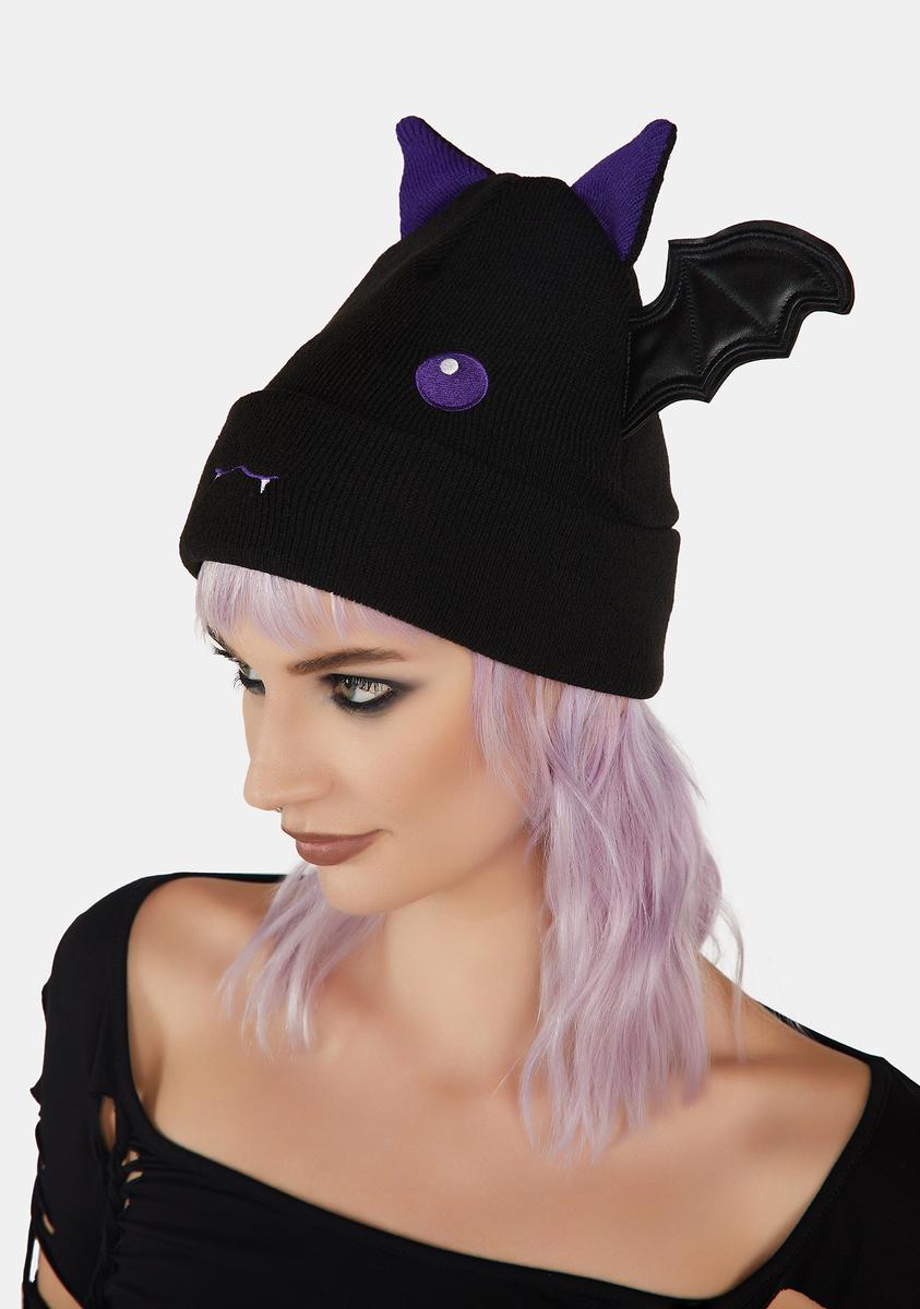 Bat Beanie With Wings - Black/Purple – Dolls Kill
