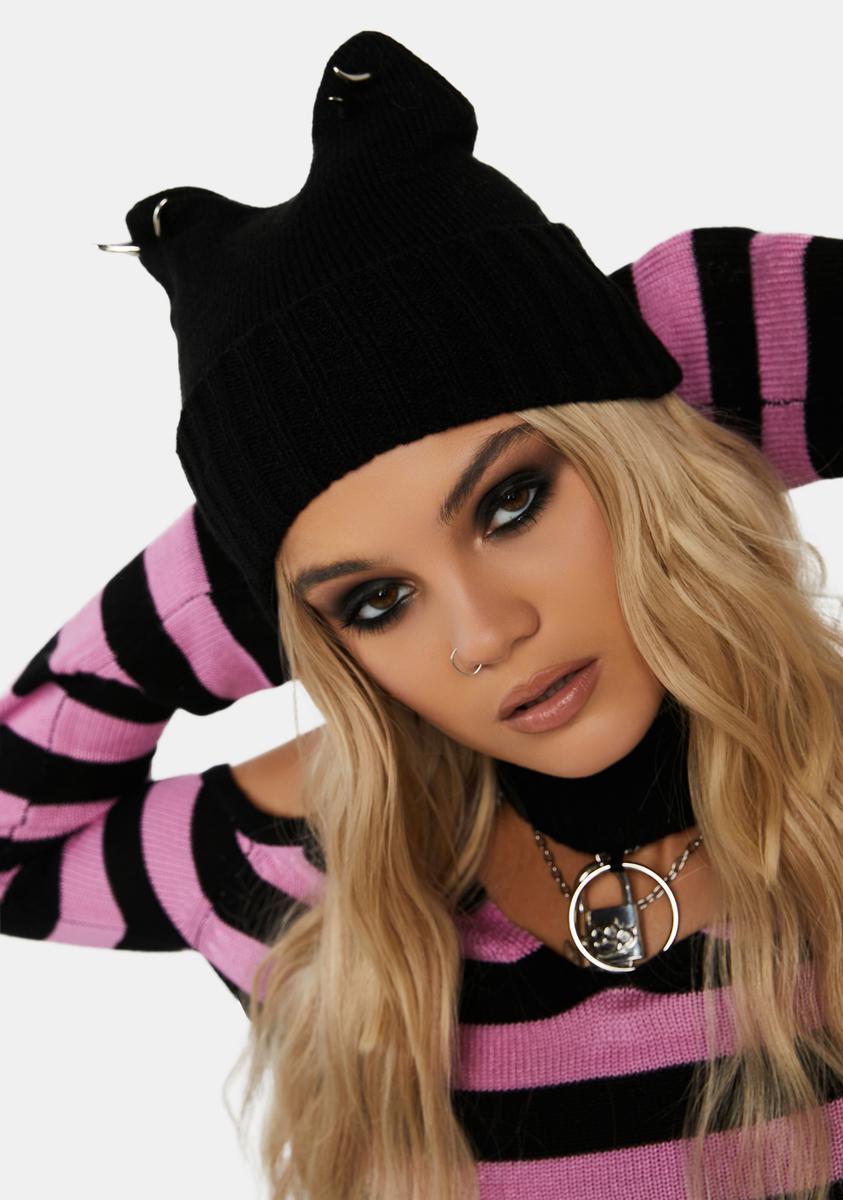 Ribbed Knit Spike Beanie - Black – Dolls Kill