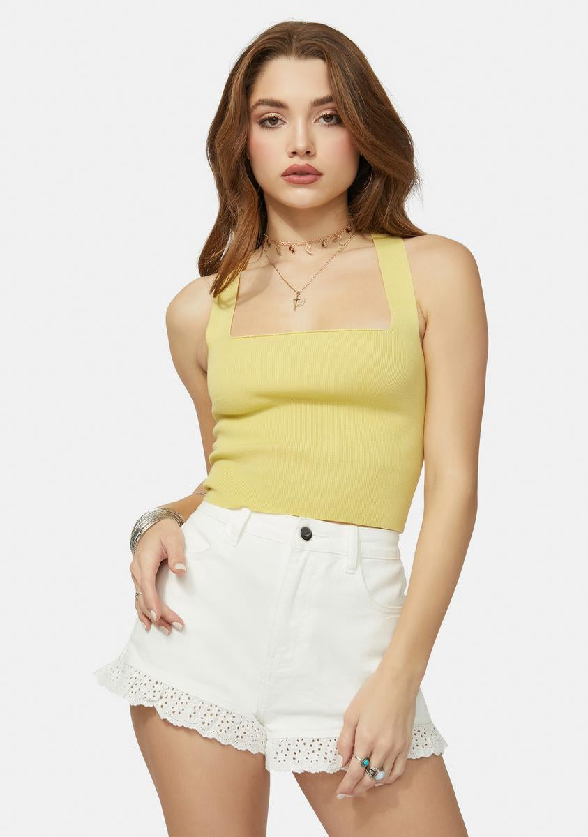 Square Neck Thick Strap Lace Up Crop Top - Melon – Dolls Kill