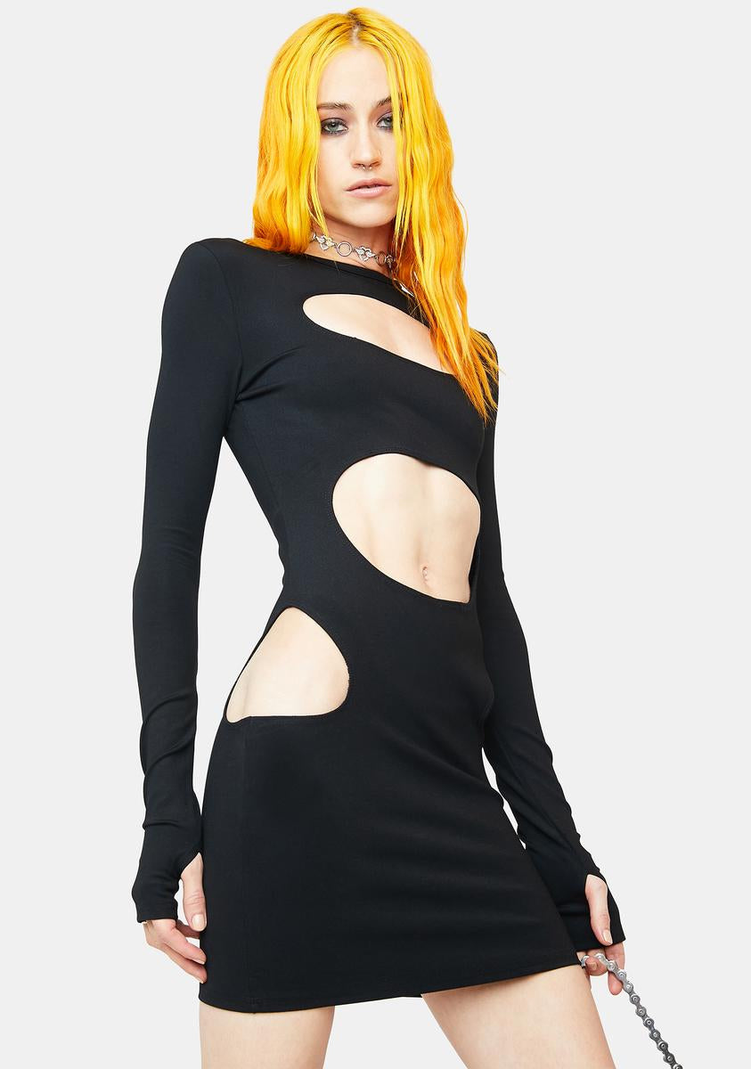 Edikted Cut Out Long Sleeve Mini Dress Black Dolls Kill