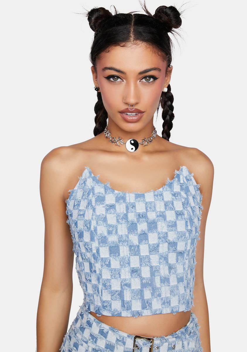 Elsie & Fred Checkered Denim Corset Top - Blue – Dolls Kill