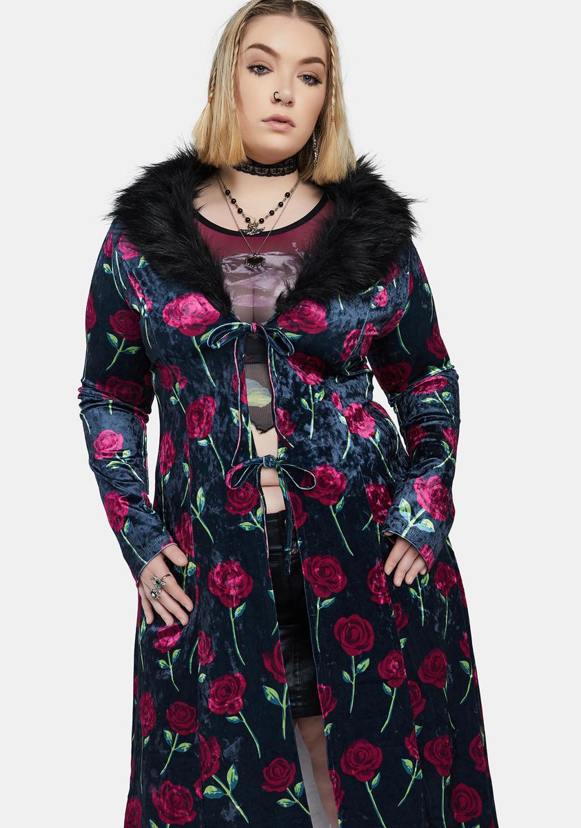 dELiA*s by Dolls Kill Plus Size Velour Rose Print Duster - Black