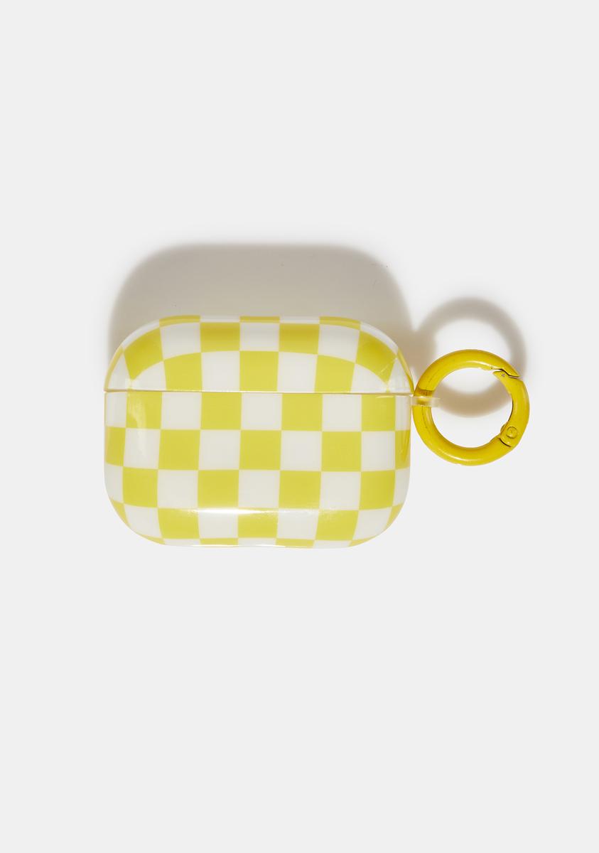 Checkered Print Airpod Case With Clip - Yellow#N# – Dolls Kill