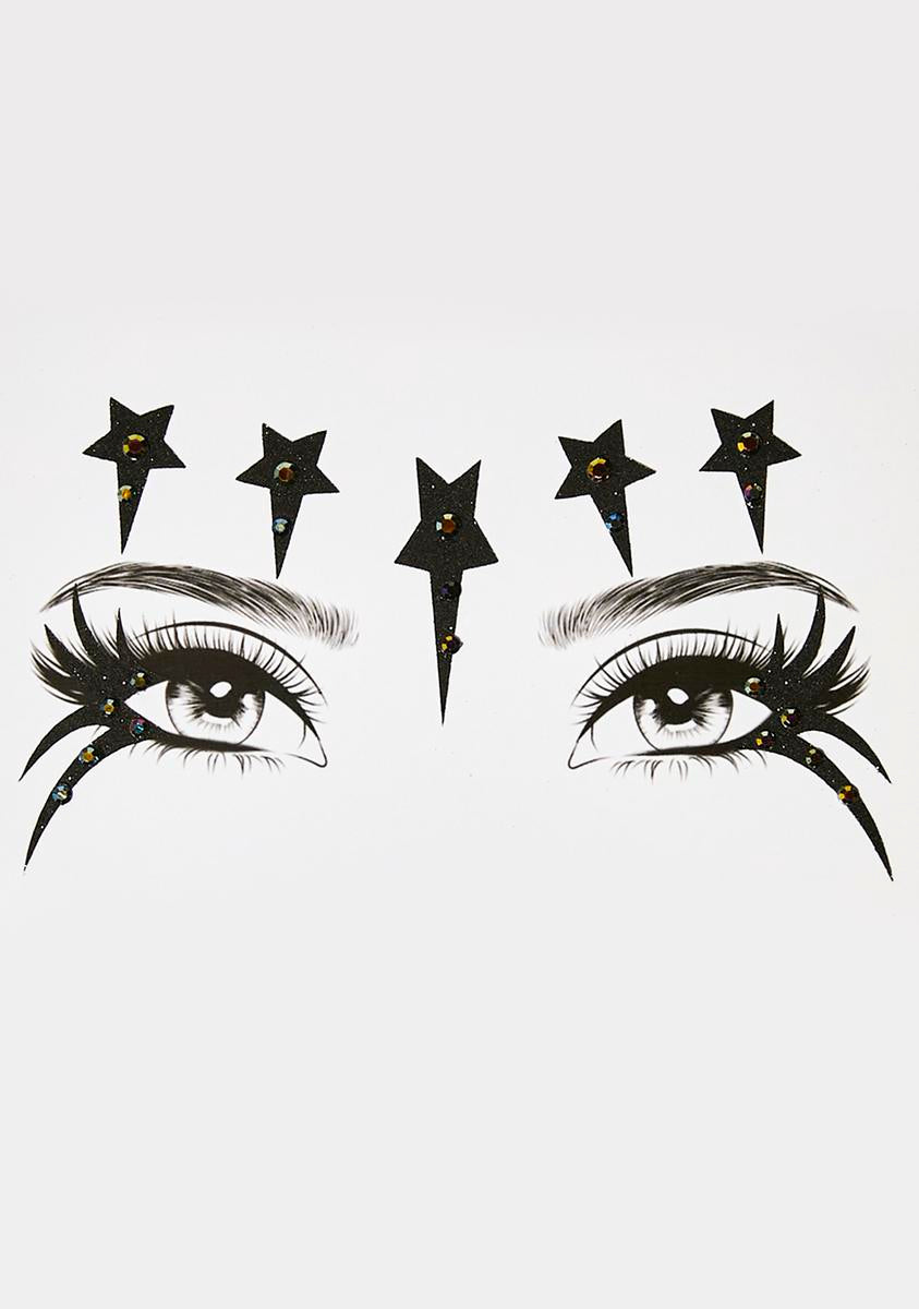 Shooting Star And Lashes Face Jewels - Black – Dolls Kill