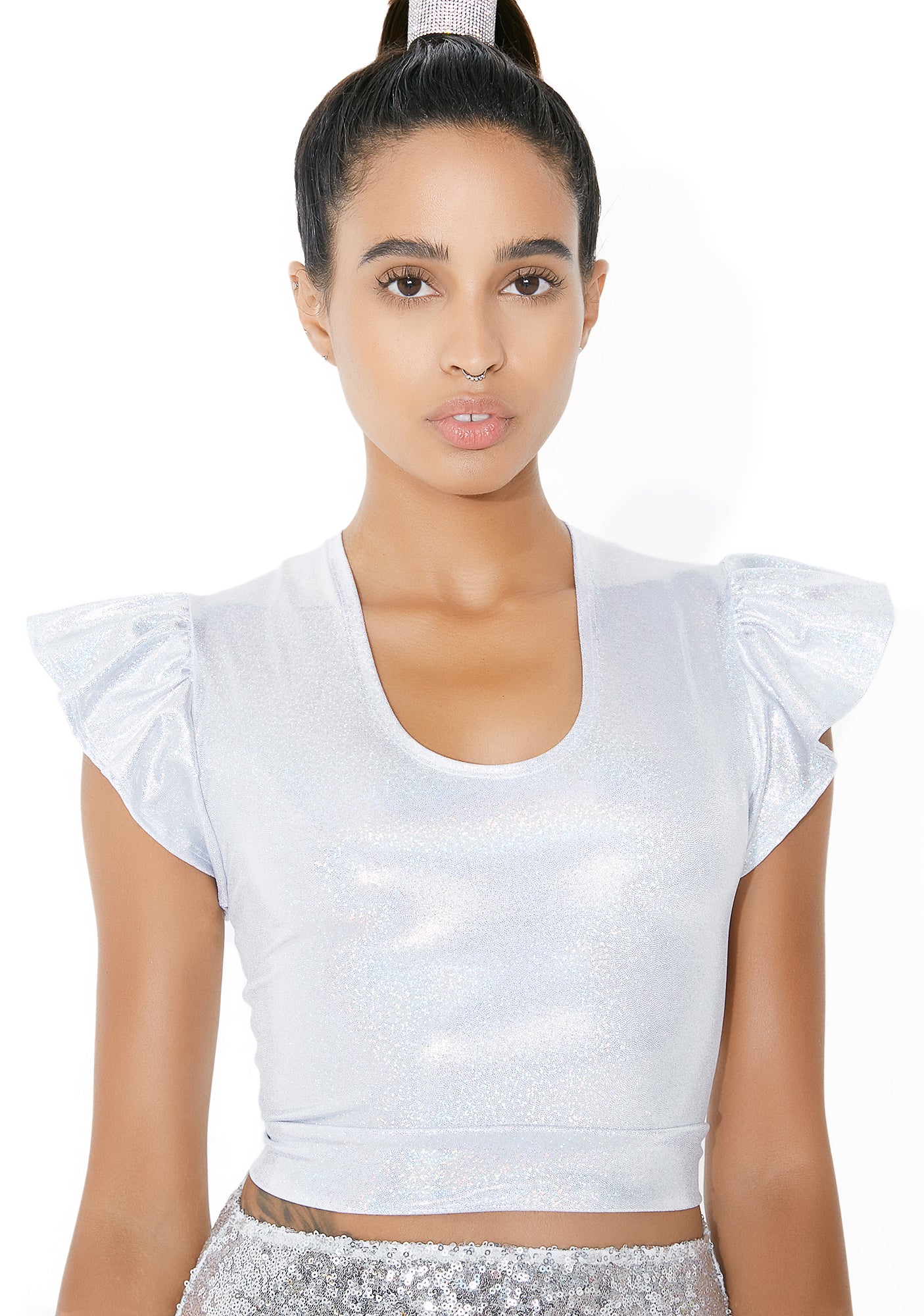 Flirty Flutter Holographic Crop Top – Dolls Kill