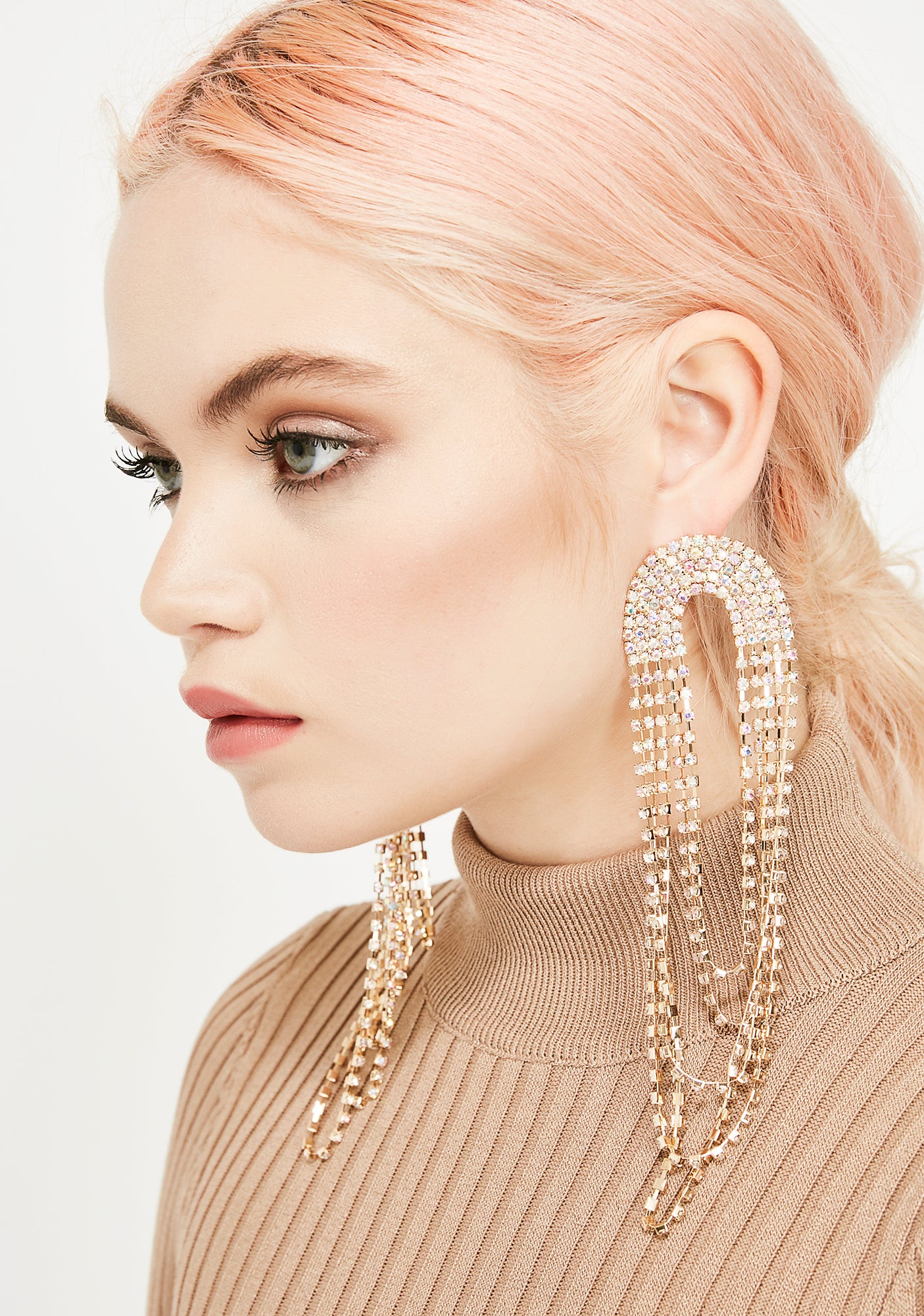 Arched Holographic Rhinestone Earrings – Dolls Kill