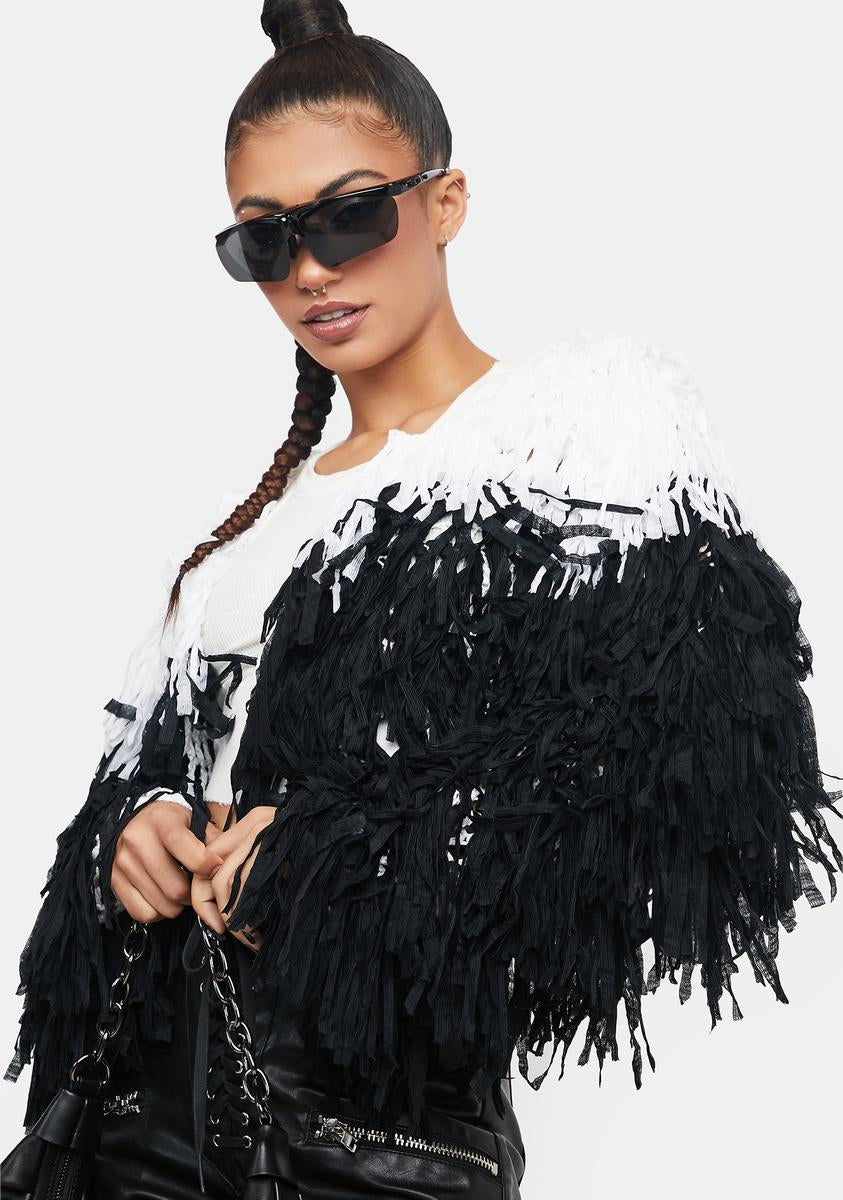 Two Tone Fringe Jacket - Black/White – Dolls Kill