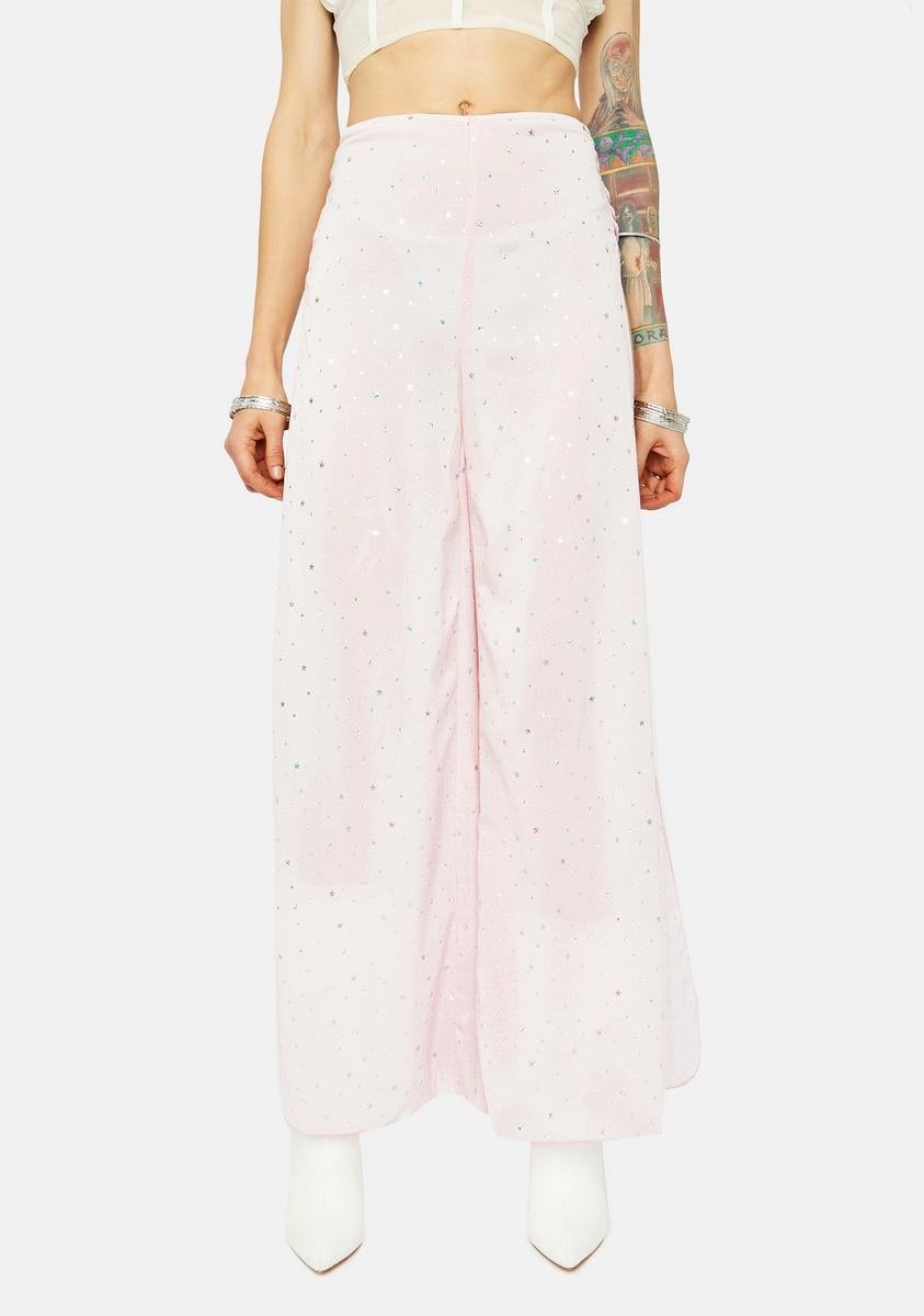 Wide Leg Side Split Pants With Lace Up Detail - Pink – Dolls Kill