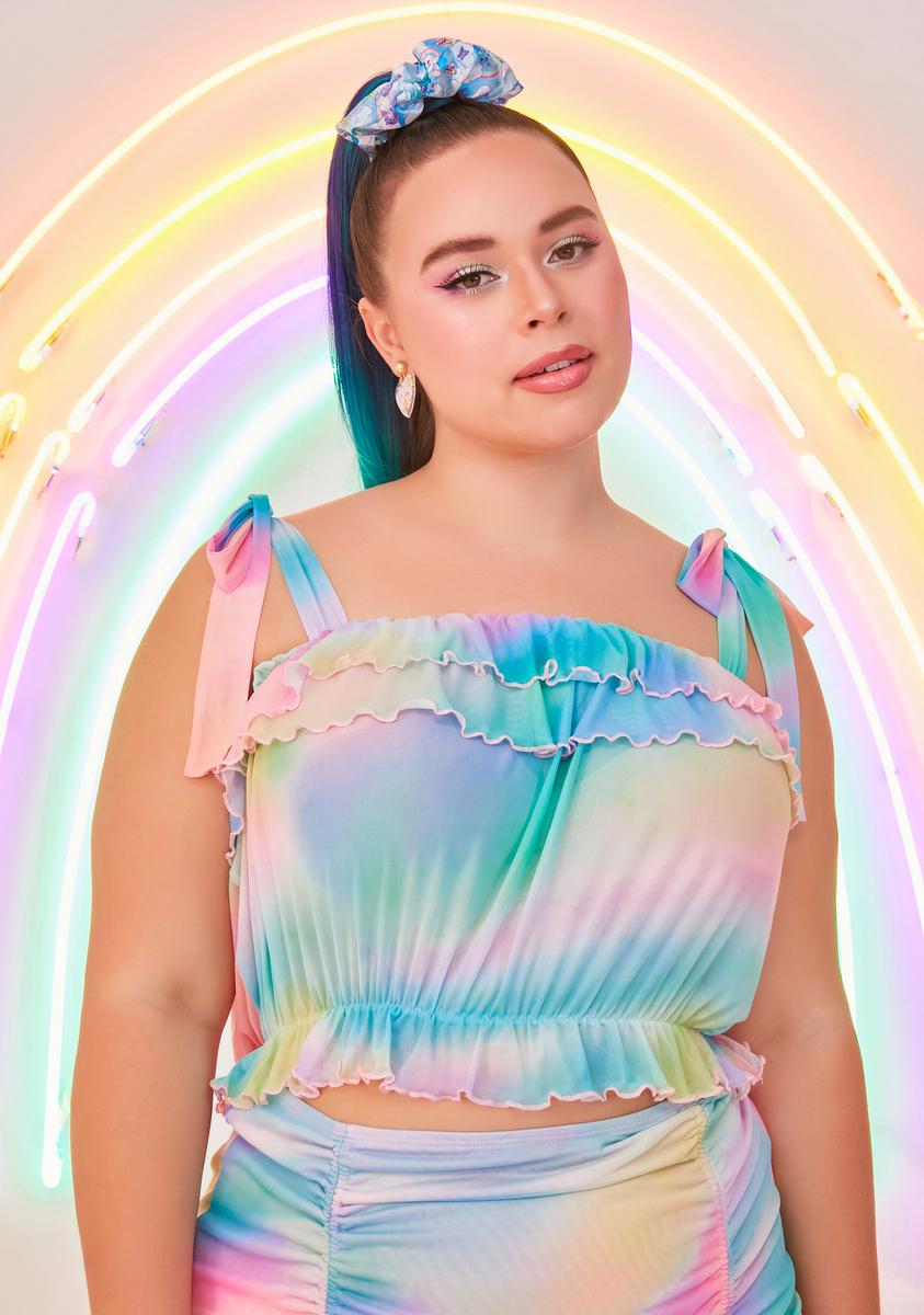 Plus Size Dolls Kill x My Little Pony Tie Strap Mesh Crop Top - Tie Dye
