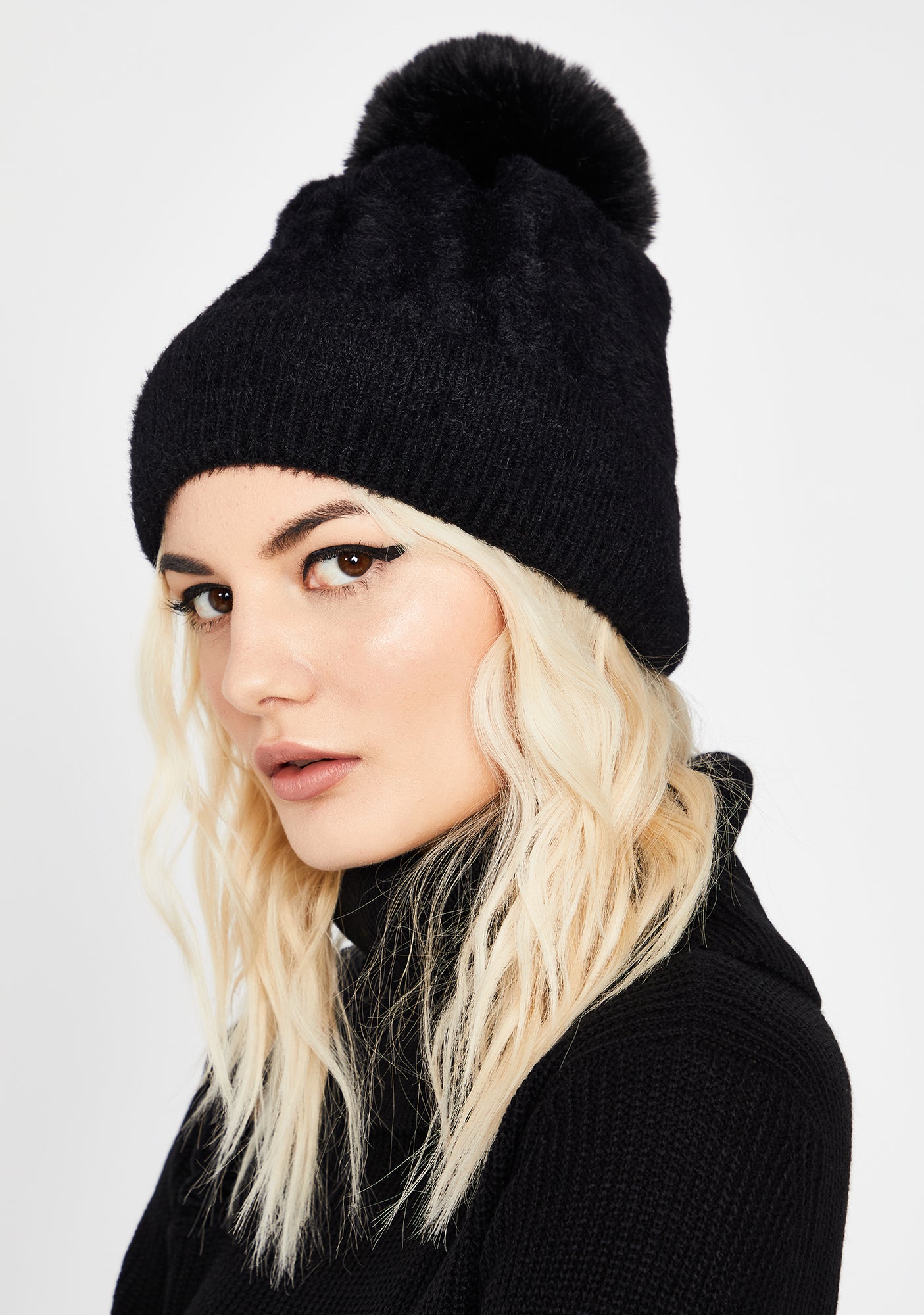 Cozy Fuzzy Knit Pom Beanie Black – Dolls Kill