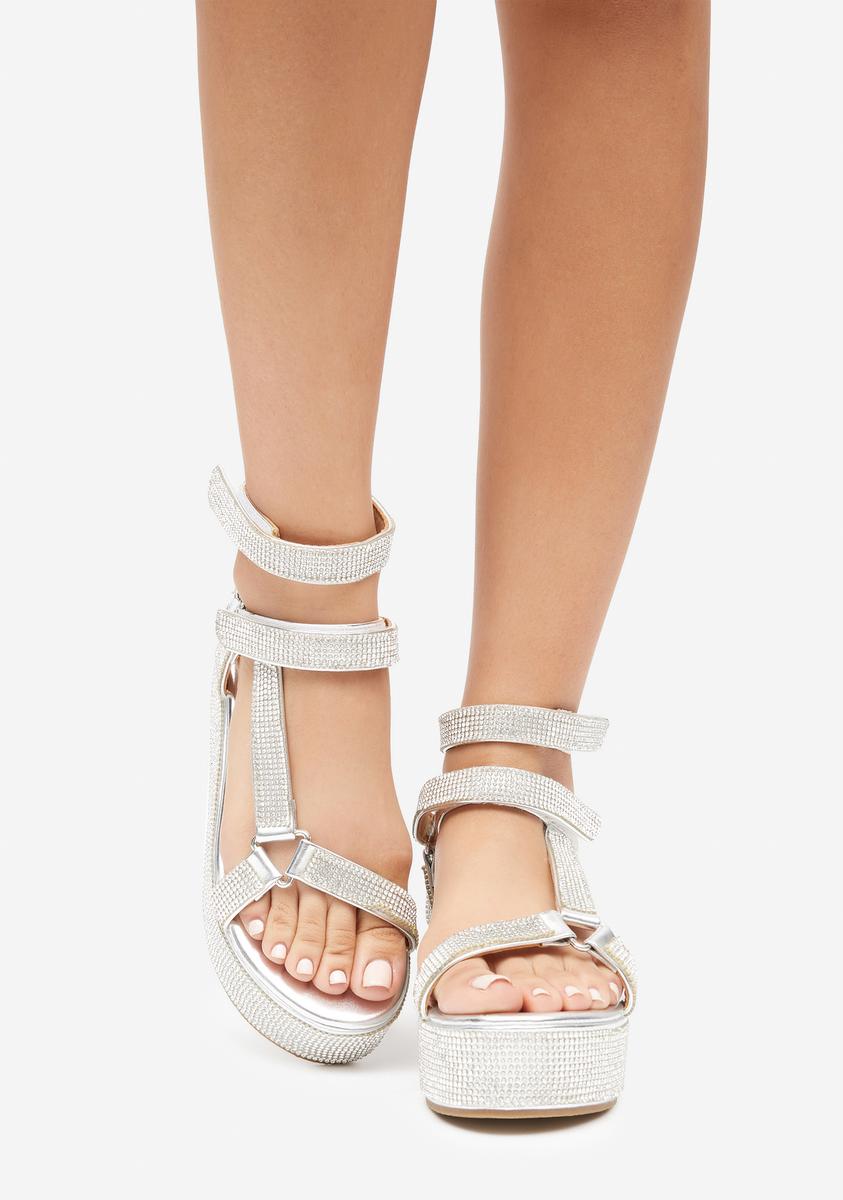 Rhinestone Tactical Platform Sandals - Silver – Dolls Kill