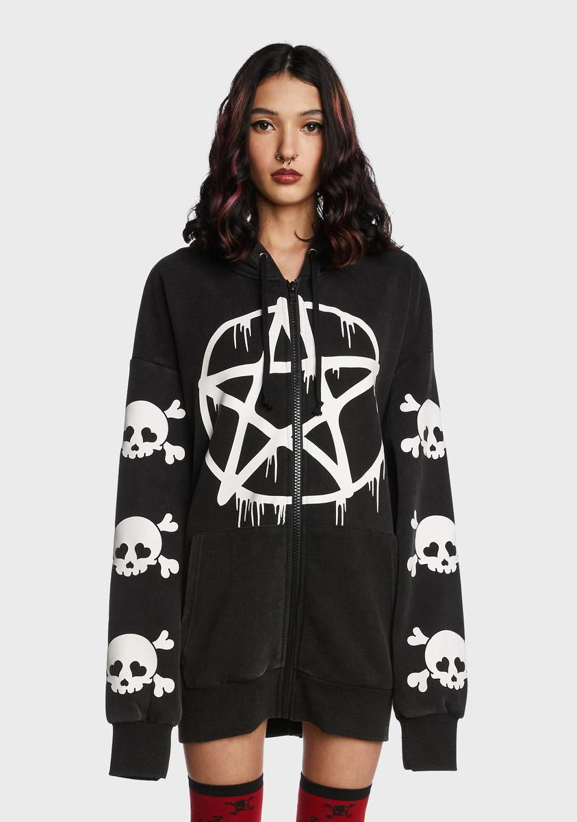 The Grave Girls Pentagram Skull Oversized Hoodie – Dolls Kill