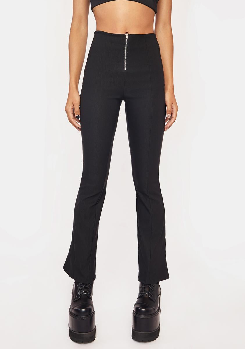 High Waist Zip Up Flare Pants - Black – Dolls Kill
