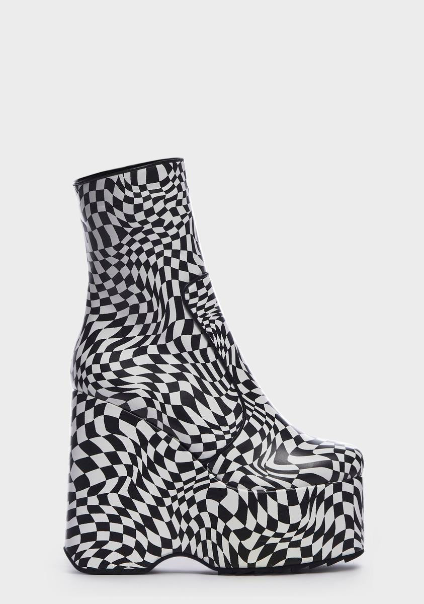 Lamoda Platform Ankle Boots - Black/White Checker – Dolls Kill