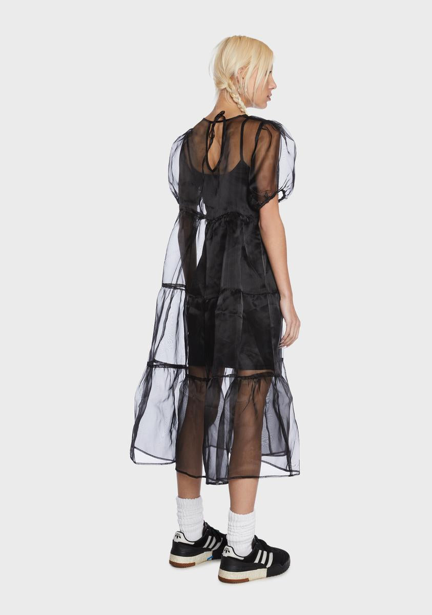 Daisy Street Organza Puffy Midi Dress - Black – Dolls Kill