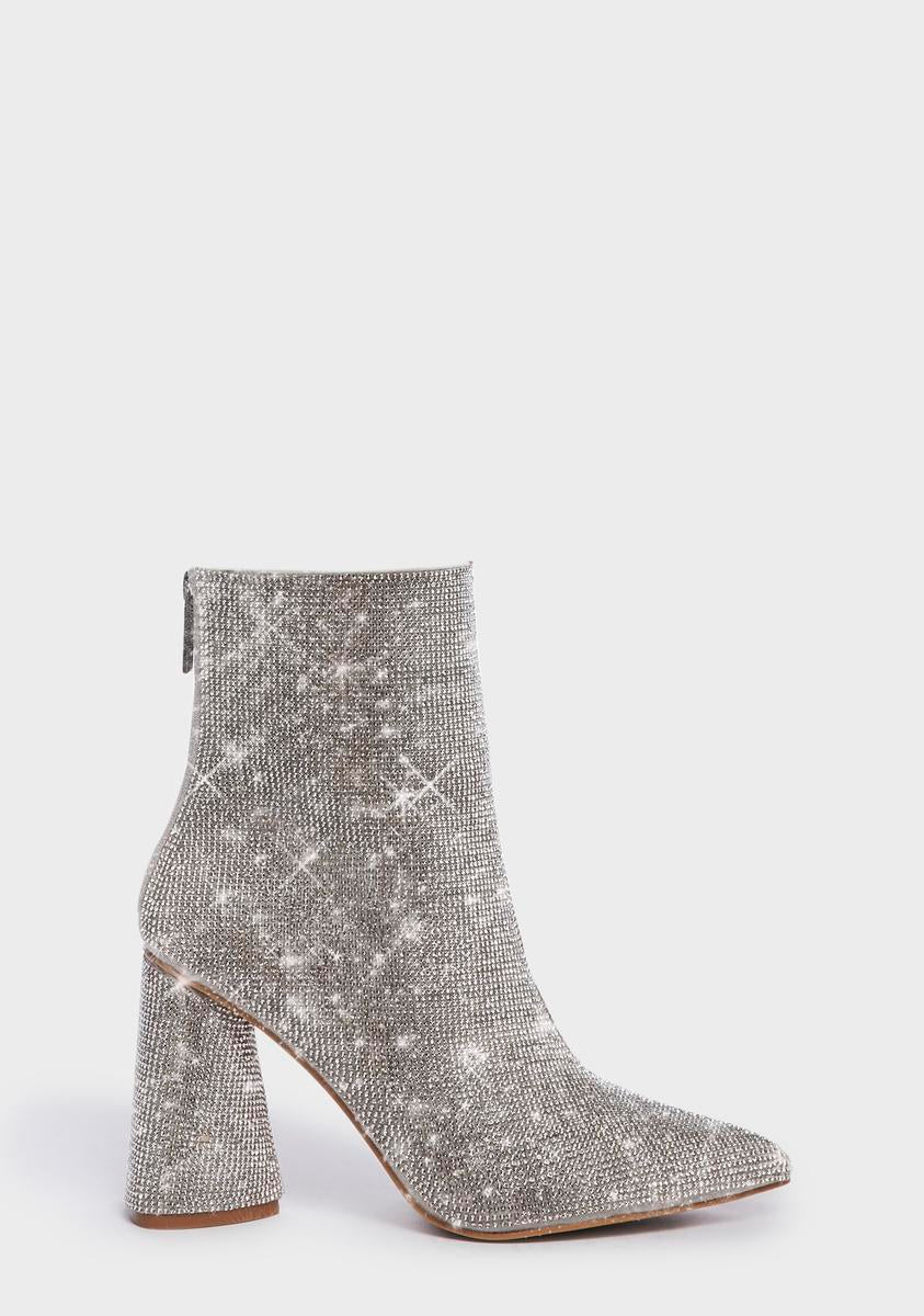 Rhinestone Glitter Ankle Boots - Silver – Dolls Kill