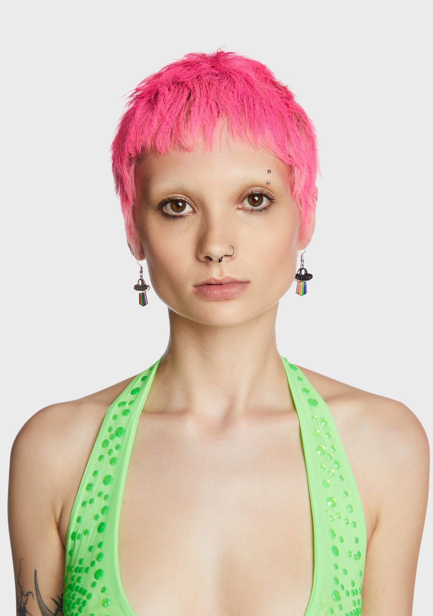 Rainbow UFO Drop Earrings - Silver – Dolls Kill