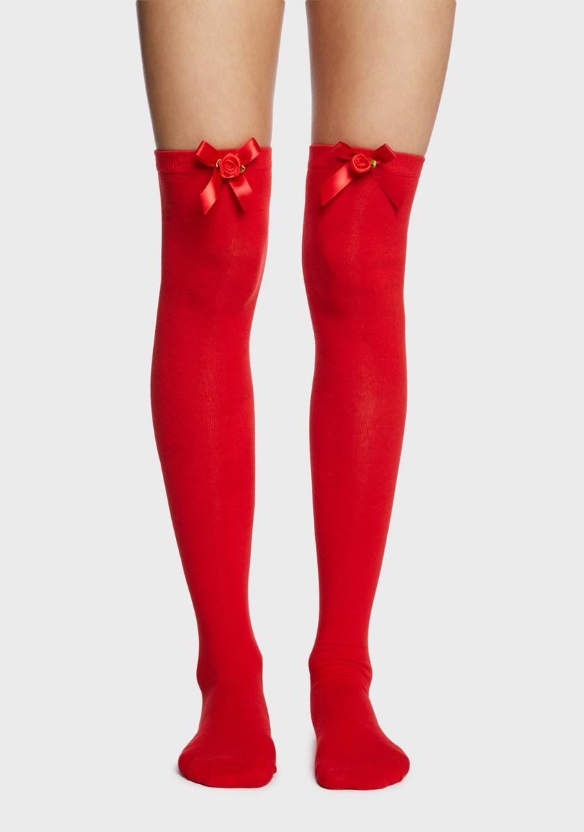 Knee High Rose Bow Socks - Red – Dolls Kill