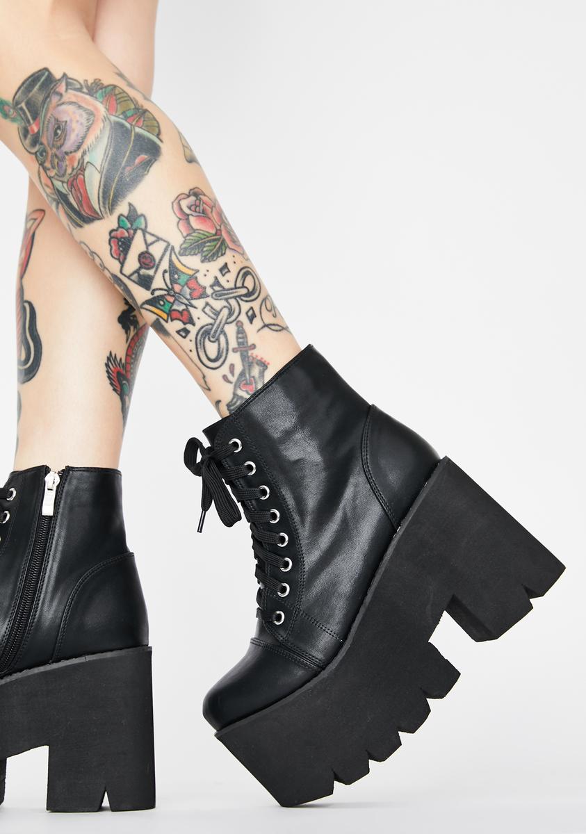 Vegan Leather Lace Up Treaded Platform Ankle Boots - Black – Dolls Kill