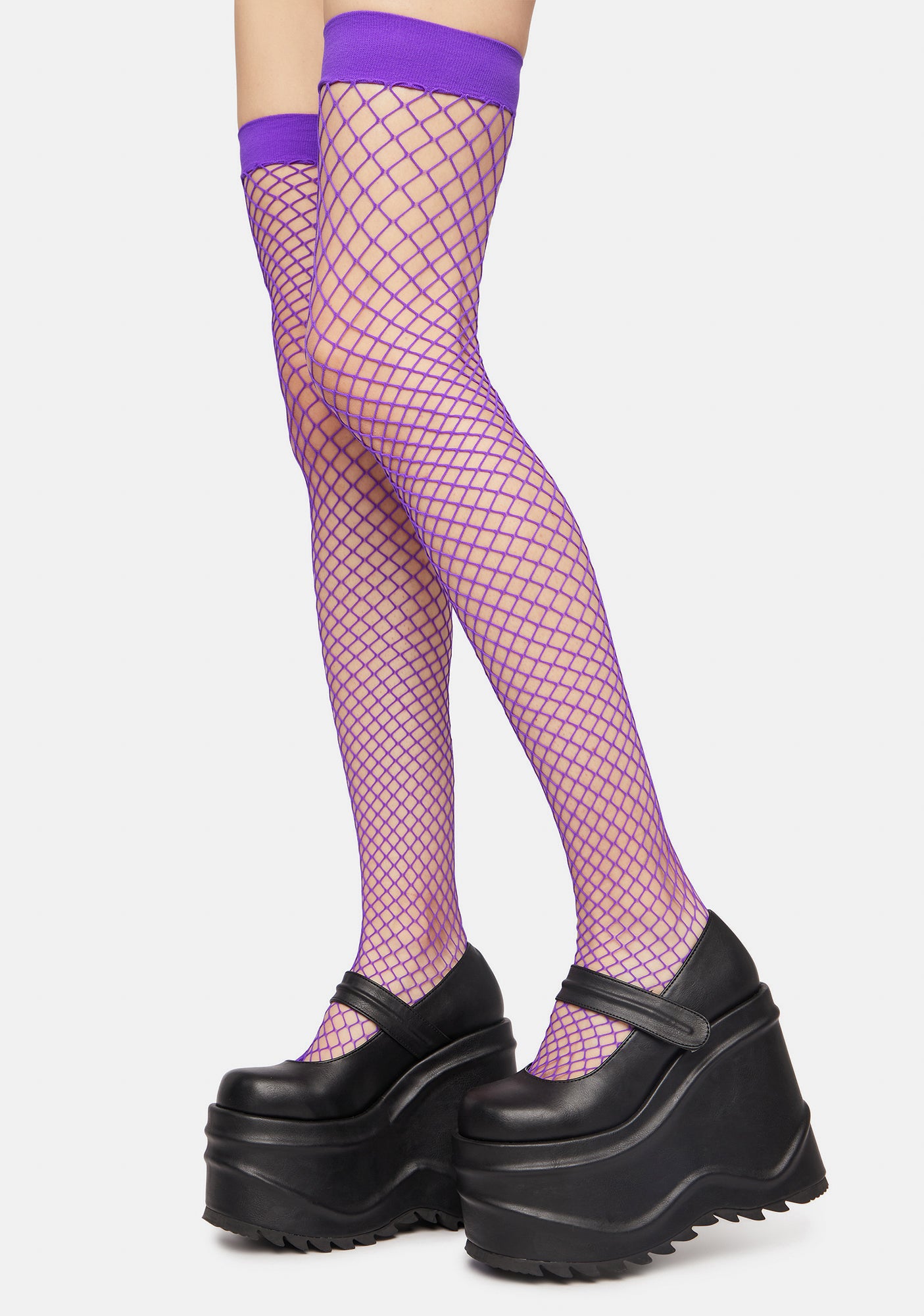 Neon Fishnet Thigh Highs - Purple – Dolls Kill