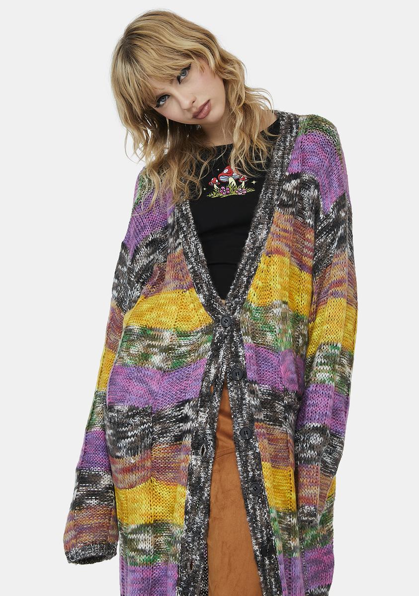 Current Mood Ribbed Knit Striped Space Dye Long Cardigan – Dolls Kill