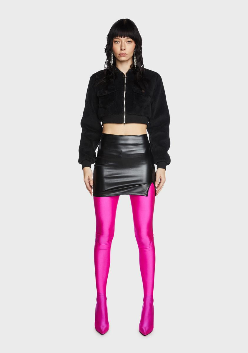 Sherpa Crop Zip Up Jacket - Black – Dolls Kill