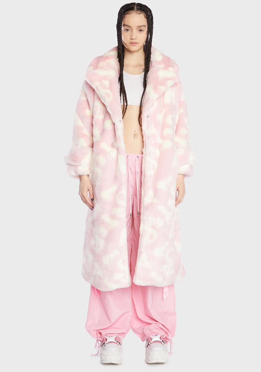 Namilia Dick Dollar Print Long Faux Fur Coat - Pink – Dolls Kill